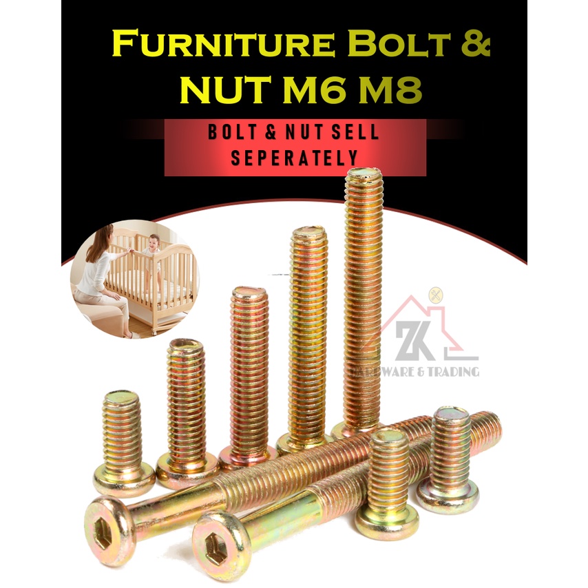[BOLT NUT SEPERATELY] Furniture Screw Allen Hex Key Bolt Nut Barrel Nut ...