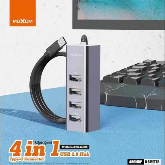 MOXOM MX-HB05 USB 2.0 HUB 4IN1 PORTS USB 480MBP TYPE C PLUG MODEL | Shopee Malaysia