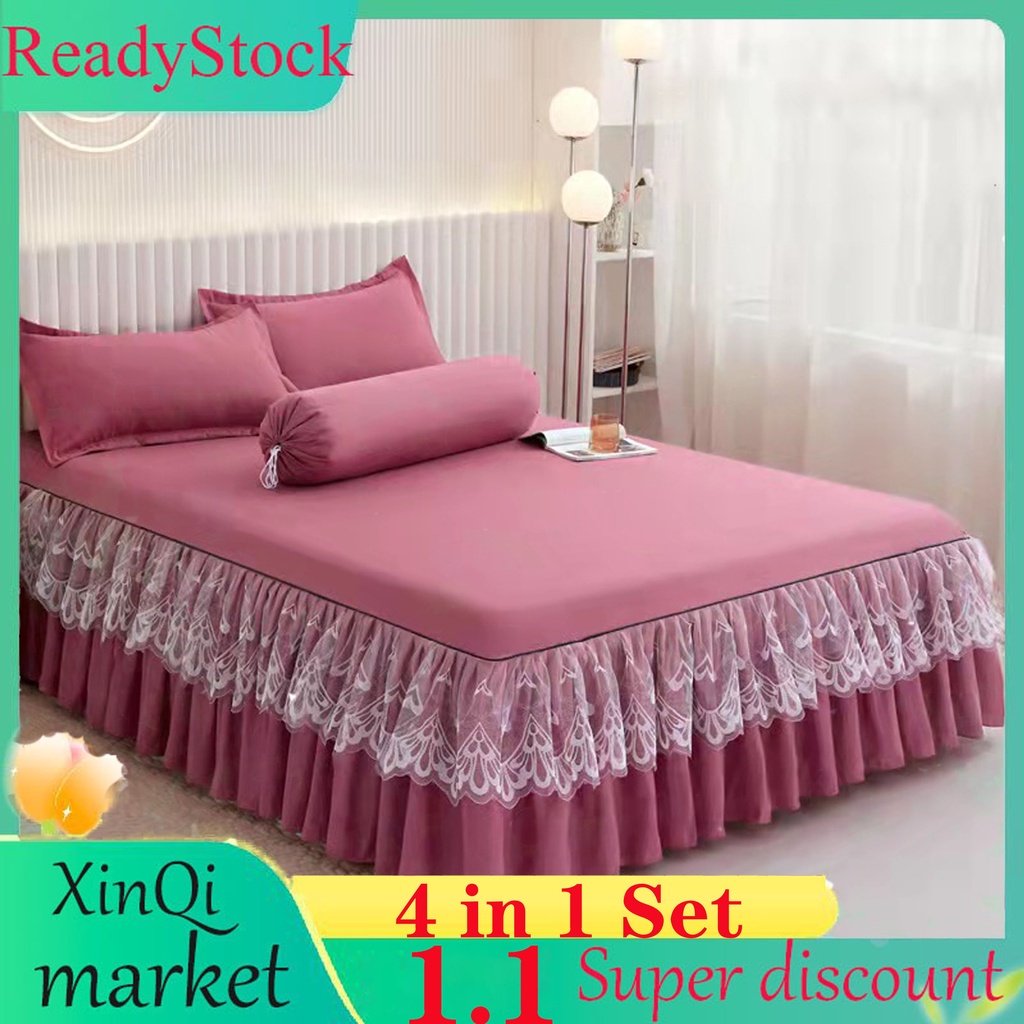 🔥Hot sales🔥plain color cotton 4 in 1 set cadar pengantin beropol Lace ...