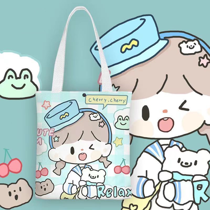 Cute Cartoon Tote Bags Simple School Student Class Bag Cute Girl Canvas ...