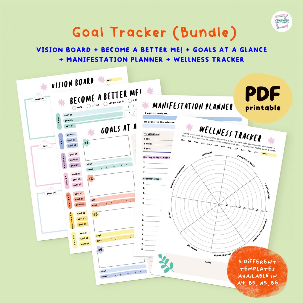 (Series C) Goal Tracker Manifestation Planner - Vision Board (Undated ...