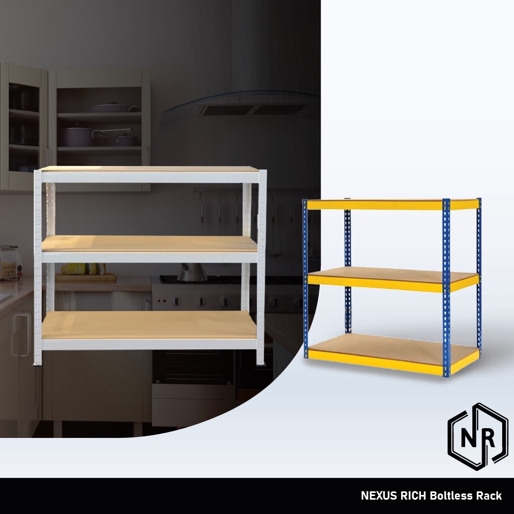 NEXUS [Yellow Blue] 3-Level Boltless Rack Home Storage Warehouse ...