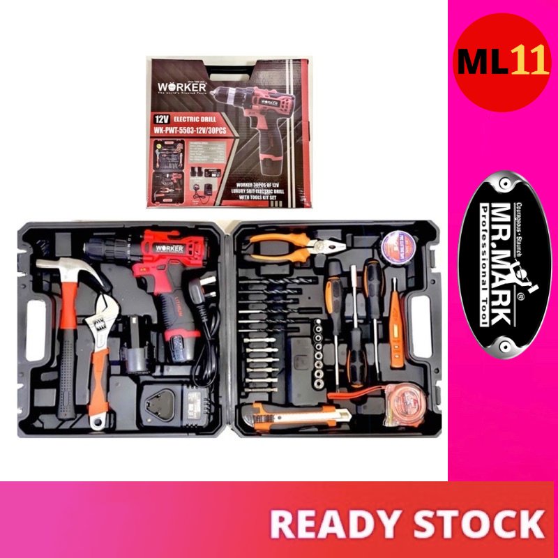 MR. MARK WORKER WK-PWT-5503-12V Cordleds Drill With Tools Kit Set 30PCS ...