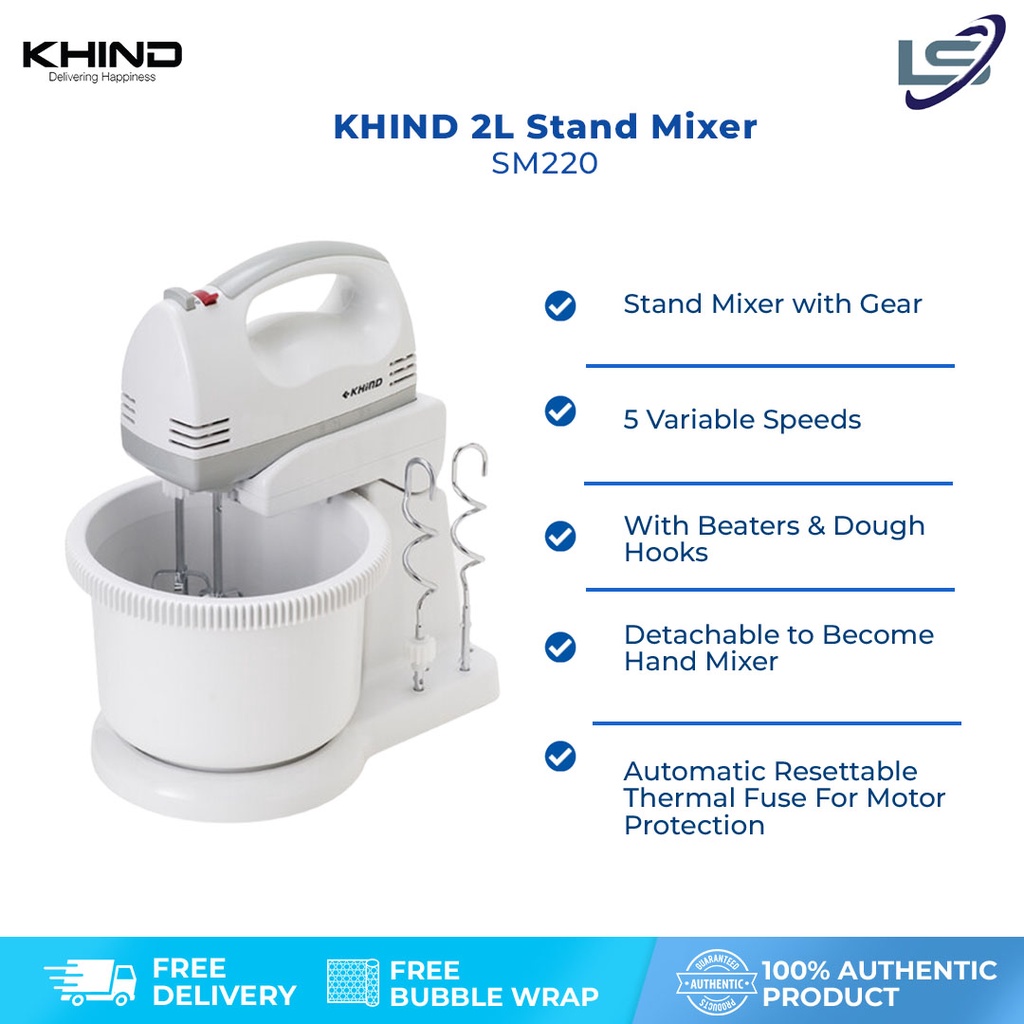 KHIND 2L Stand Mixer with Bowl SM220 | 5 Variable Speed | Automatic ...