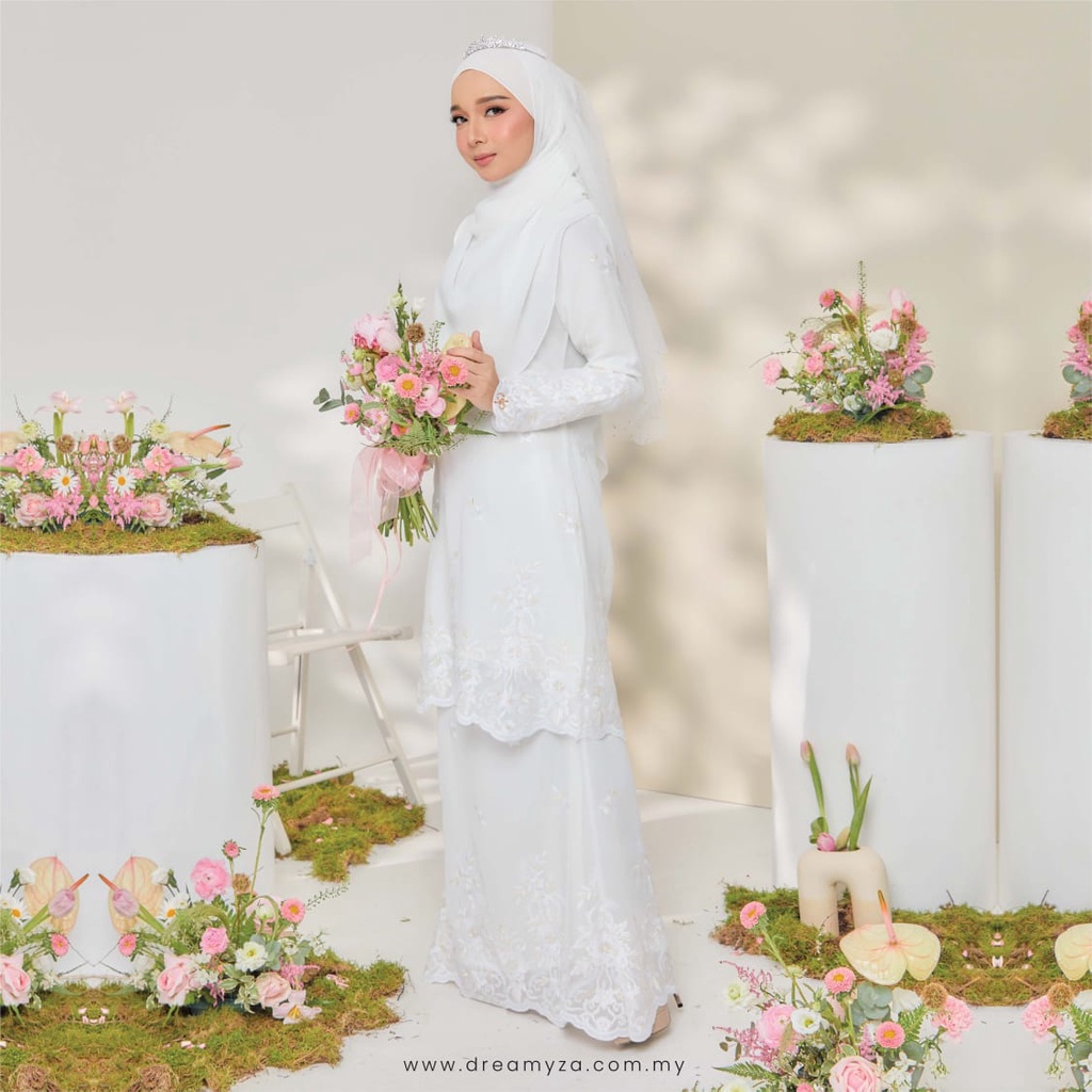 Jesnita Embroidered Sulam Chiffon Brides Baju Kurung Akad Nikah Tunang ...
