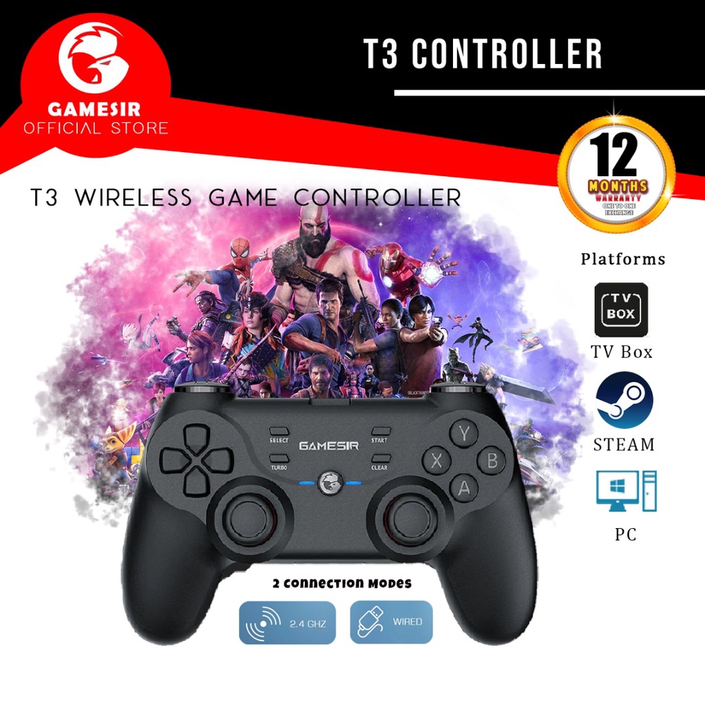 GameSir T3 2.4GHz Wireless Gamepad for Remote PC Controller Joystick ...