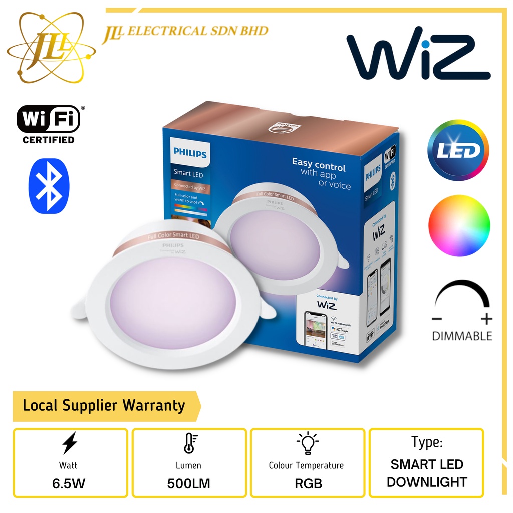 PHILIPS WiZ 6.5W 220-240V 500LM 4" TUNABLE WHITE 2200K-6500K + RGB ...