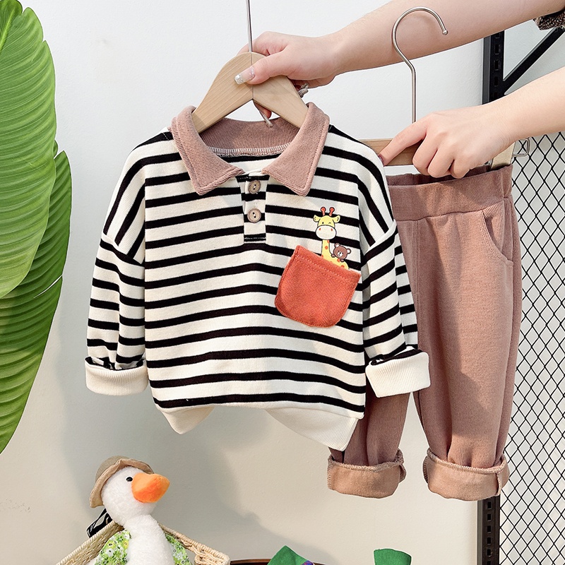 Spring Baby Boy Clothes Autumn Cotton Striped Sweatshirt & Kids Pants ...