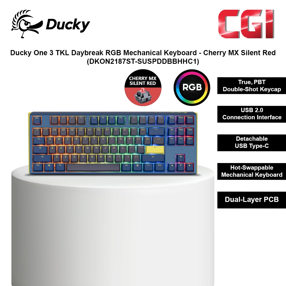 Ducky One 3 TKL Daybreak RGB Mechanical Keyboard - Cherry MX Silent Red ...