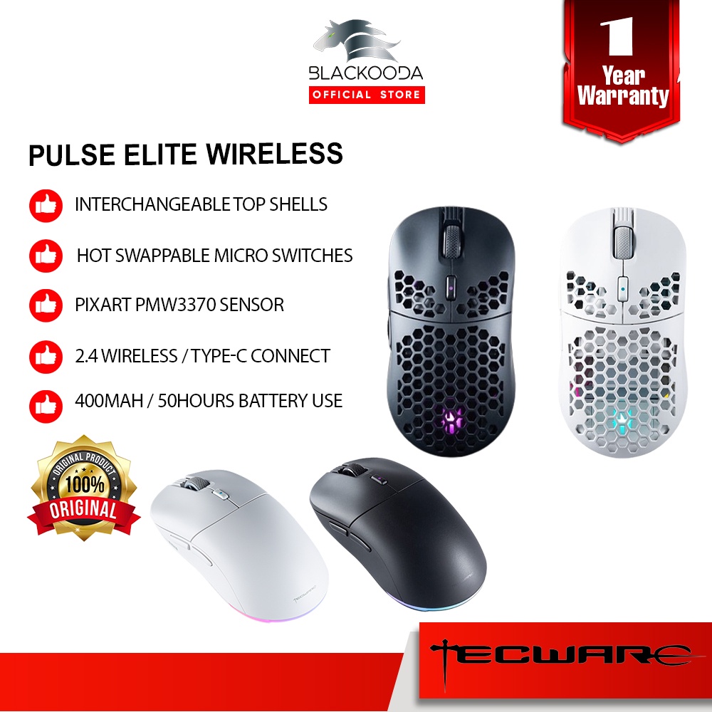 TECWARE PULSE ELITE WIRELESS GAMING MOUSE BLACK | WHITE ( 2.4G WIRELESS ...