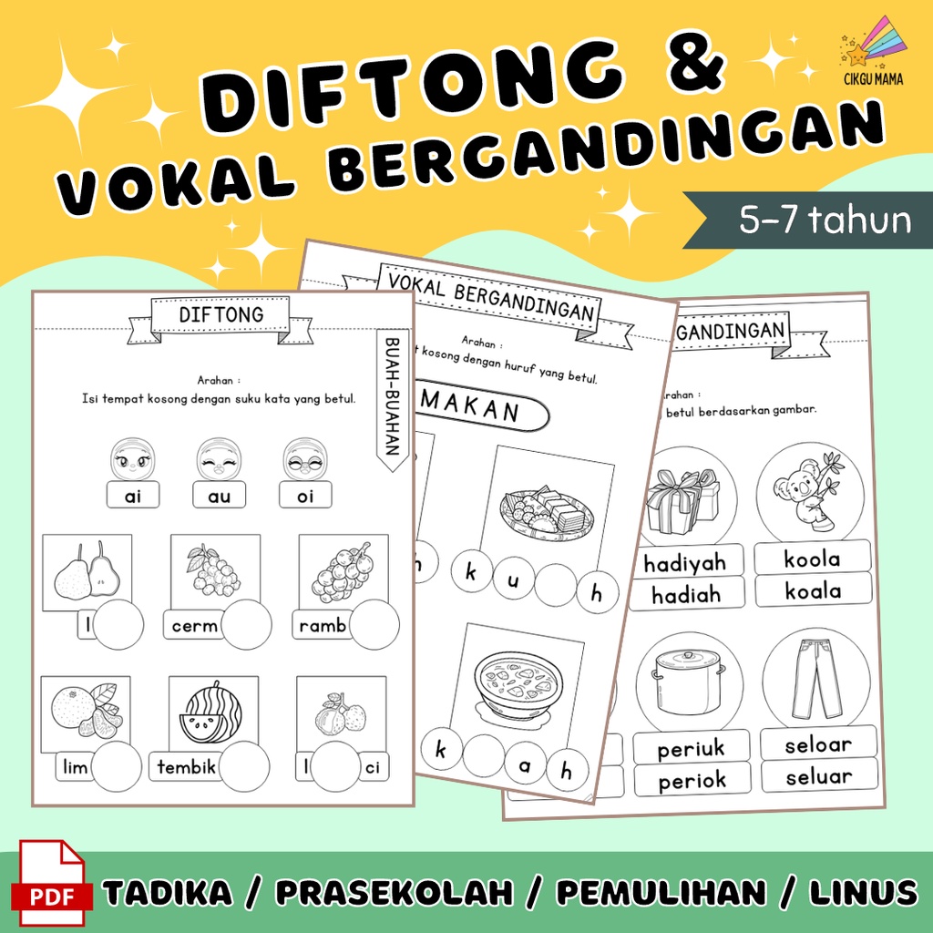 [ SOFTCOPY | PDF ] LATIHAN DIFTONG & VOKAL BERGANDINGAN SUKU KATA ...