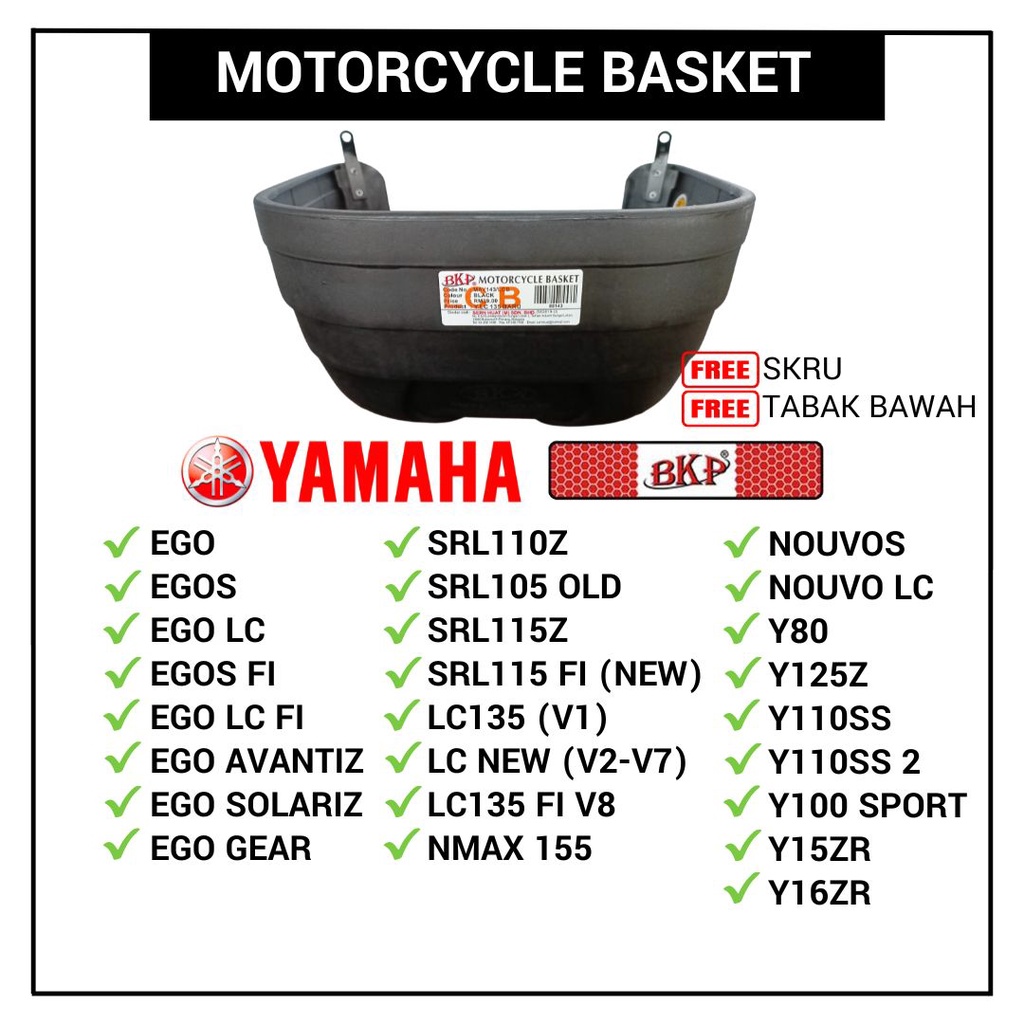 YAMAHA BKP BASKET BAKUL PVC PLASTIC SRL 110 105 EZ115 Y16ZR Y15ZR Y125Z Y110 SS Y80 LC135 EGO ...