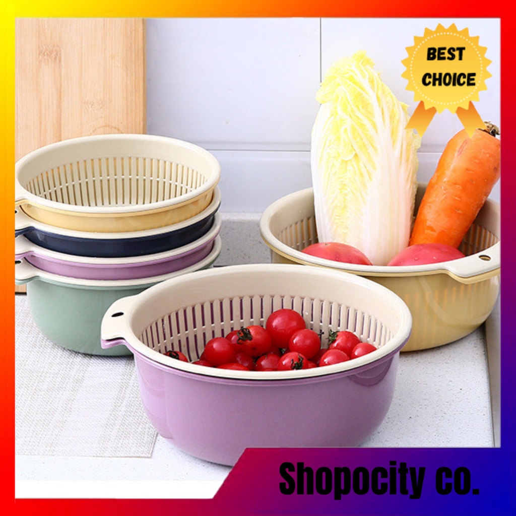Dual Layer Strainer & Colander Fruit & Vegetable Wash Basket Drain ...