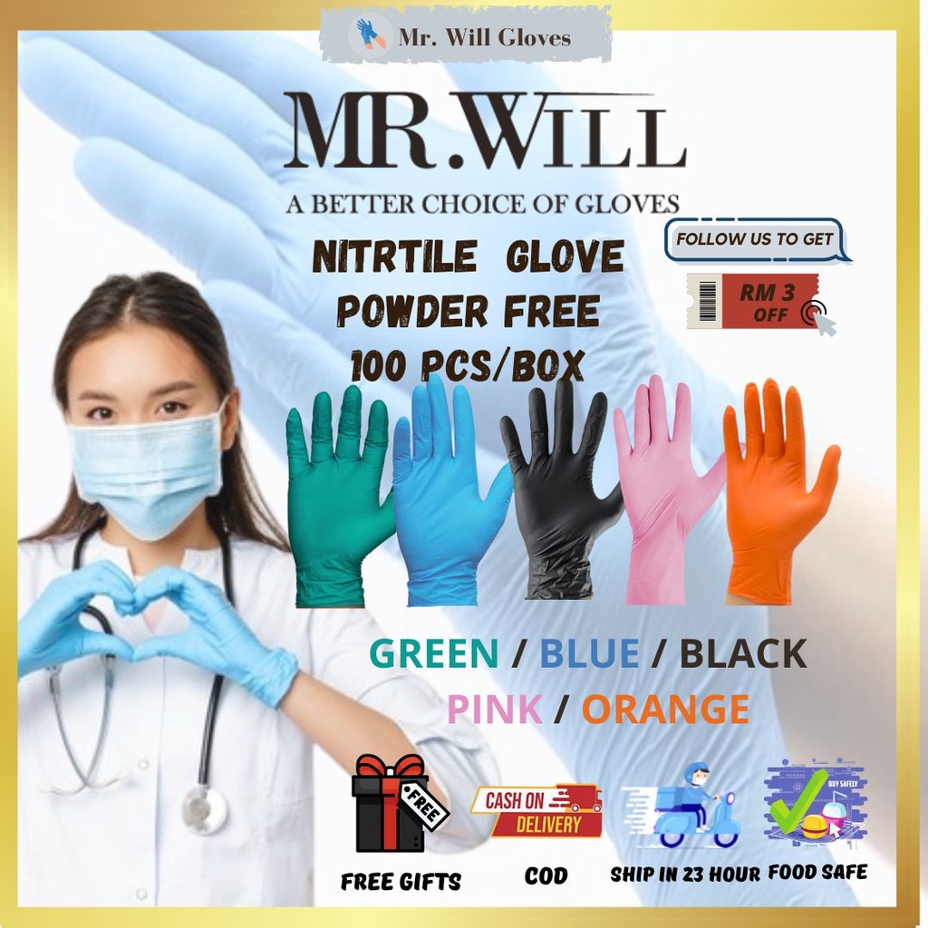 Glove Gloves 100pcs Sarung Tangan Getah Murah 手套 Nitrile Glove Powder ...
