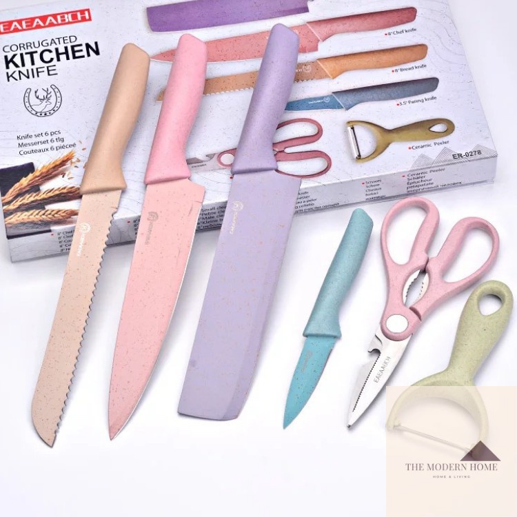 6 In 1 Evcrierh Corrugated knife Kitchen Knife set colourful Pisau ...