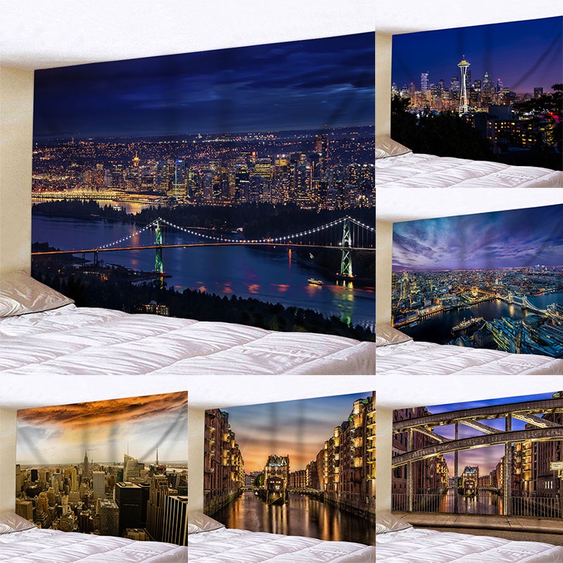 Tapestry Cityscape At Night Wall Decor Home Living Room Decoration ...