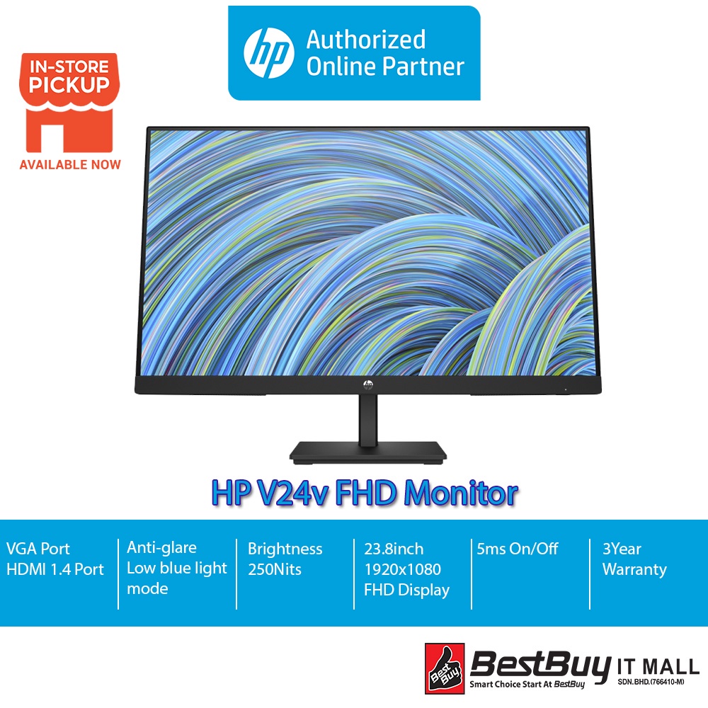 HP V24v G5 23.8'' FHD 75Hz FreeSync Monitor ( VGA, HDMI , 3 Yrs Wrty ...