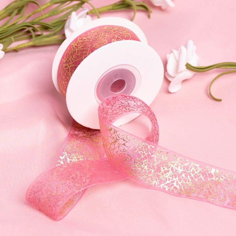 1m/5m Twinkle Gold Textured Organza Ribbon | Gold Pattern Sheer Ribbon ...