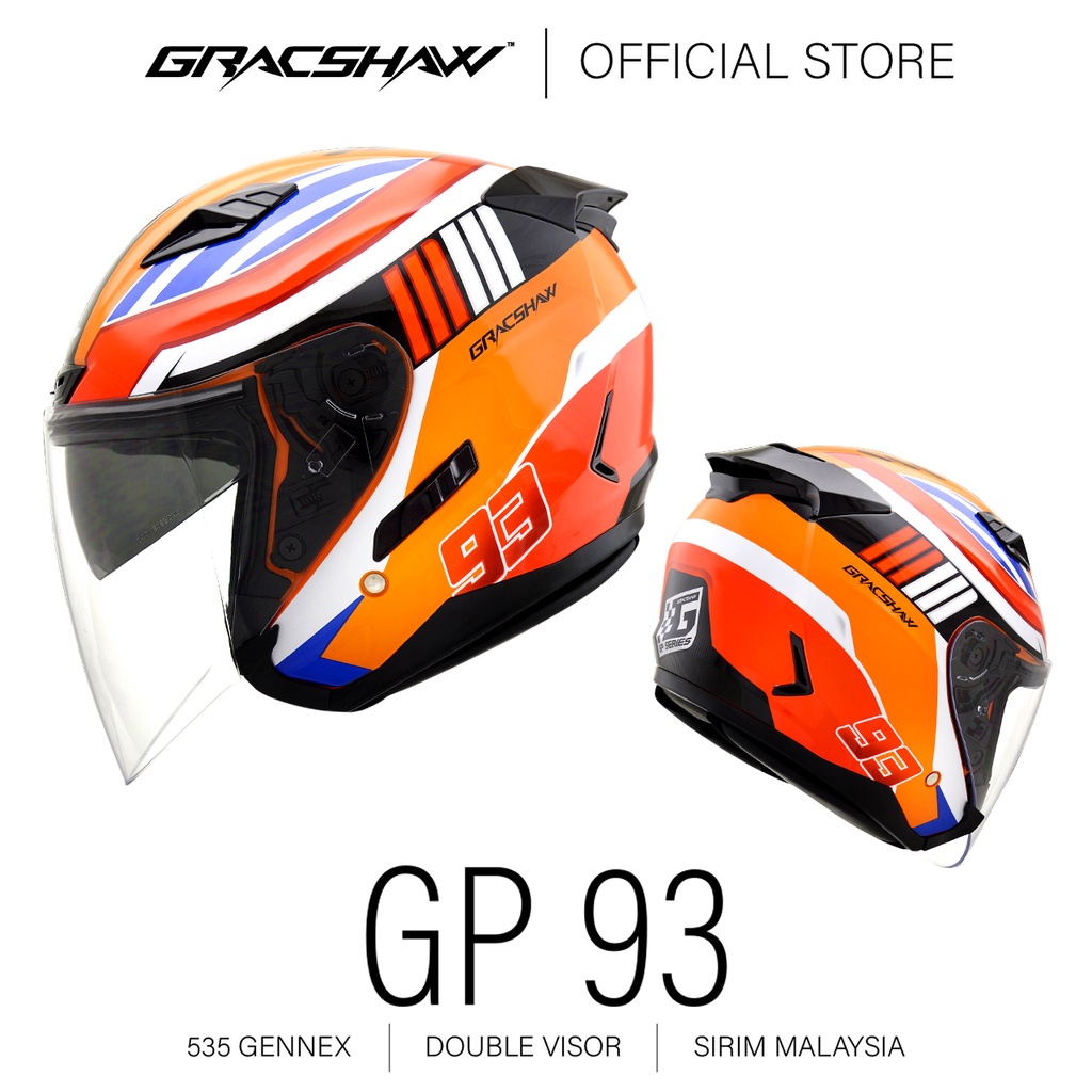 Gracshaw Gennex MotoGP Series-GP 93/PU VO Orange/Open Face/Double Visor ...