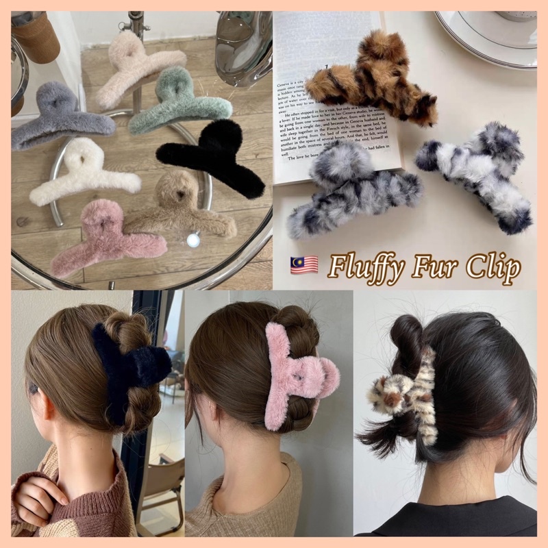 🇲🇾 Women Fashion 13cm Extra Large XL Hair Clip Furry Hair Claw Fur ...