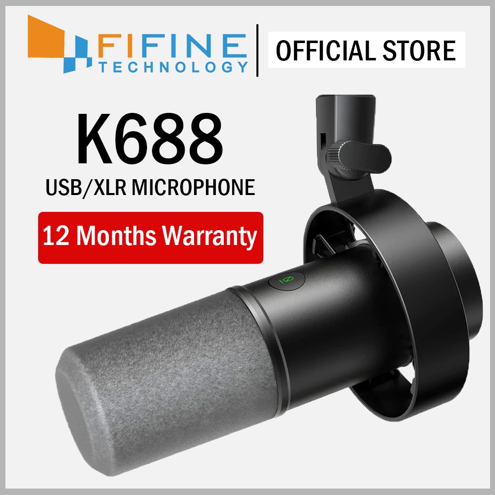 FIFINE K688 Dynamic Microphone, XLR/USB Podcast Recording PC Microphone for Vocal Streaming ...