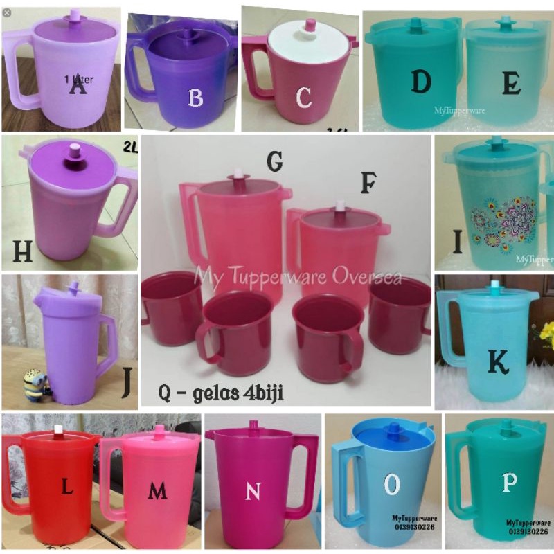 Tupperware Tosca Pink Burgundy Biru Blue Purple Daisy Red Purple Pitcher Jug jag 1L 1.4L 2L 4L 4 ...