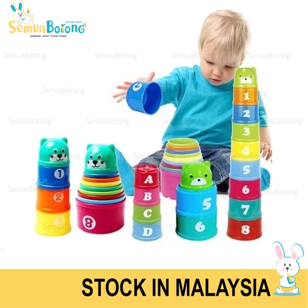 9pcs Baby Stacking Cups Towers Toys With Numbers And Alphabet Stacking ...
