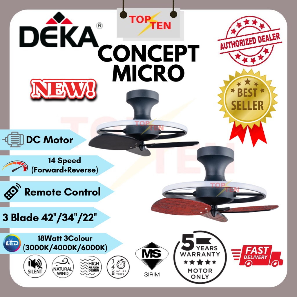 Deka Concept Micro Ceiling Fan 20" Mini Fan With LED Light New Modern ...