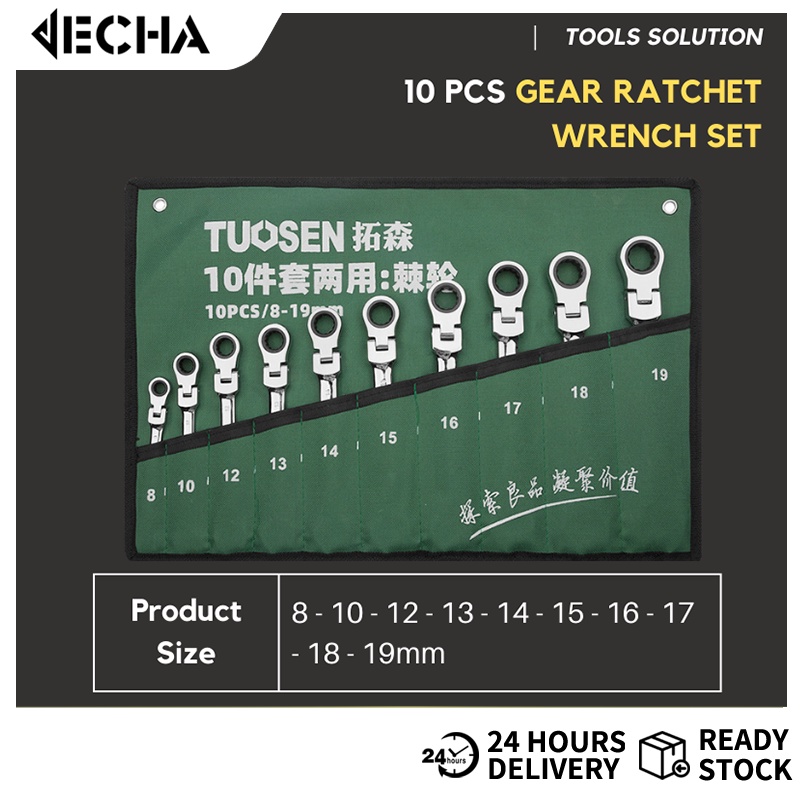 10PCS Flexible Ratchet Combination Spanner TUOSEN 8-19MM Flexible ...