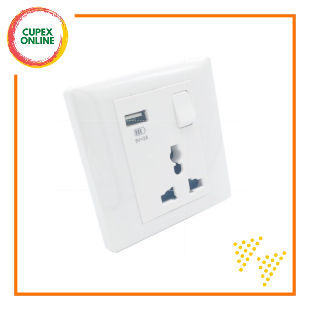 T&J Dazzle 1 Gang Universal Switch Socket with USB (HB8318SUSB ...
