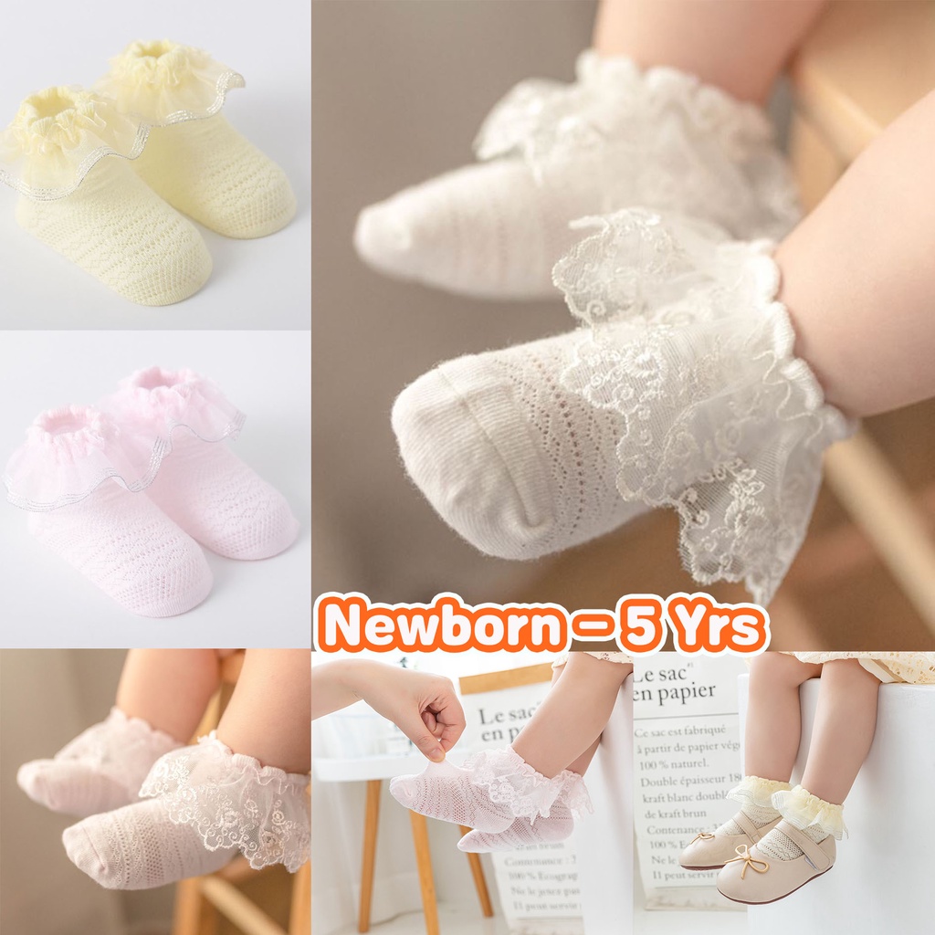 🧦🍒[M'sia Stock] 0-3Yrs Baby Girl Princess Socks Little Girl Satin Lace ...