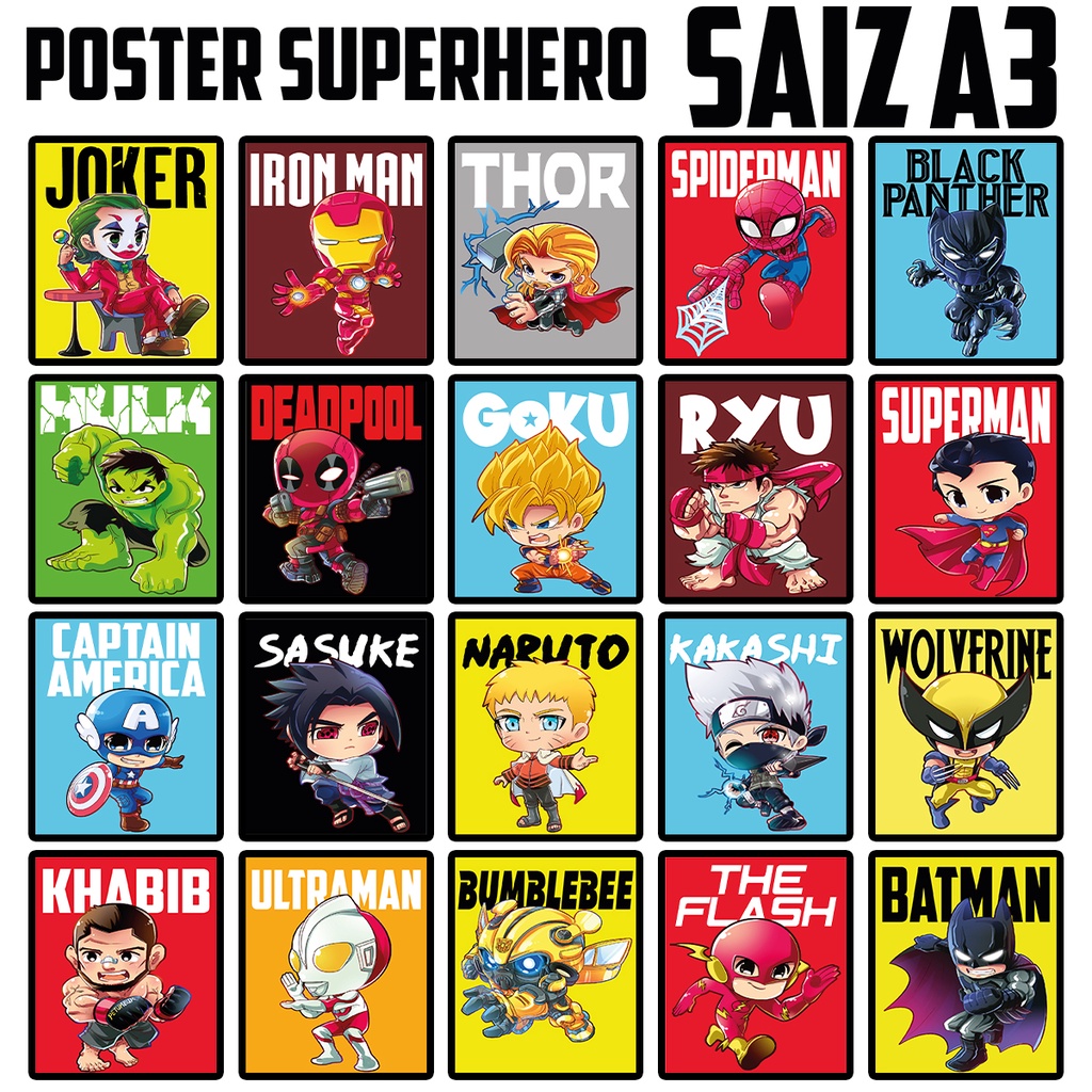 POSTER SUPERHERO 12x18 Inch Glossy Laminated | Shopee Malaysia