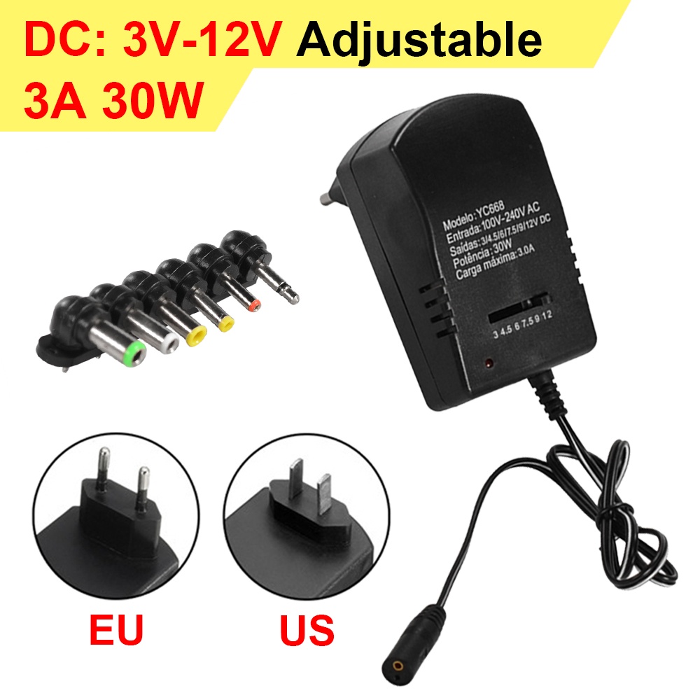 Power Supply Adjustable Adapter DC 3v 4.5v 5v 6v 9v 12v Multi Voltage ...