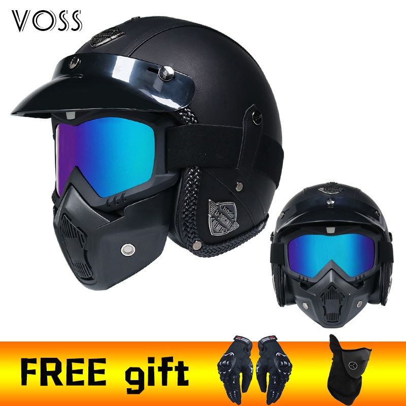 Free Shipping Latest VOSS Retro Motorcycle Helmet capacetesPU Leather ...