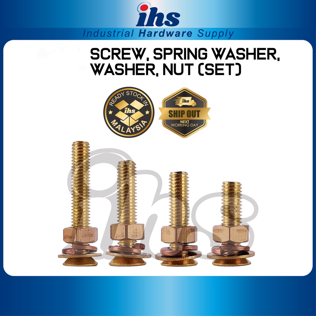 M5/M6/M8 Brass CSK screw Set -Screw ,spring washer, brass washer and ...