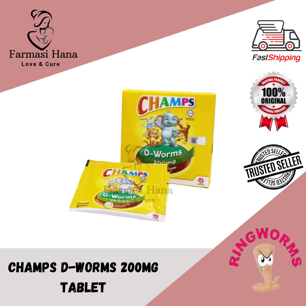 Champs D-Worm 200mg Chocolate Flavour 2's Ubat Cacing | Shopee Malaysia