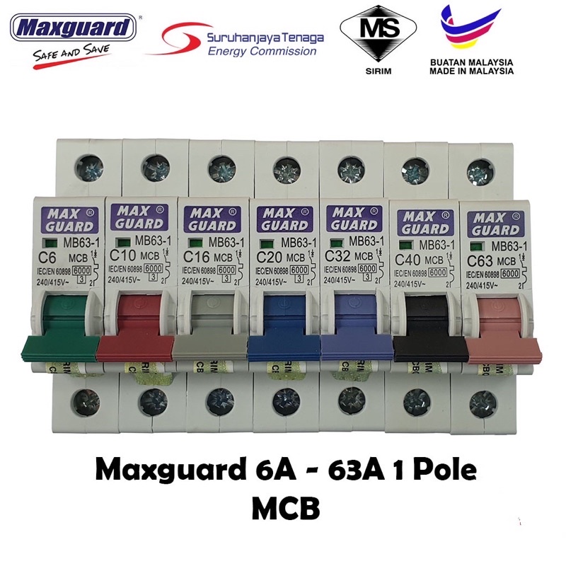 🔥SIRIM🔥Maxguard 1 POLE , 2 POLE , 3 POLE MCB 6A 10A 16A 20A 32A SIRIM APPROVED miniature circuit ...