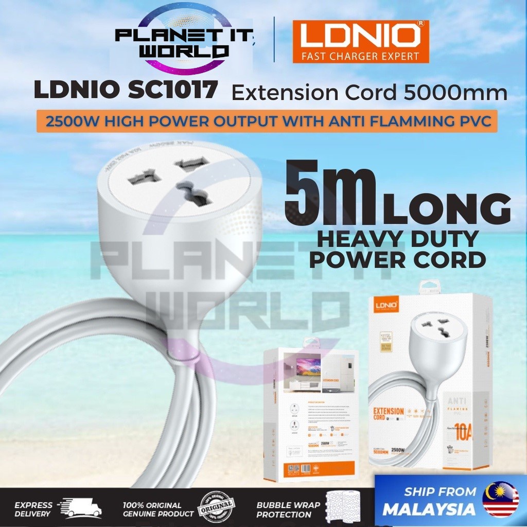 LDNIO SC1017 Heavy Duty Extension Cord 5 Meter Single Power Cord Anti Flaming PVC Anti Bending ...