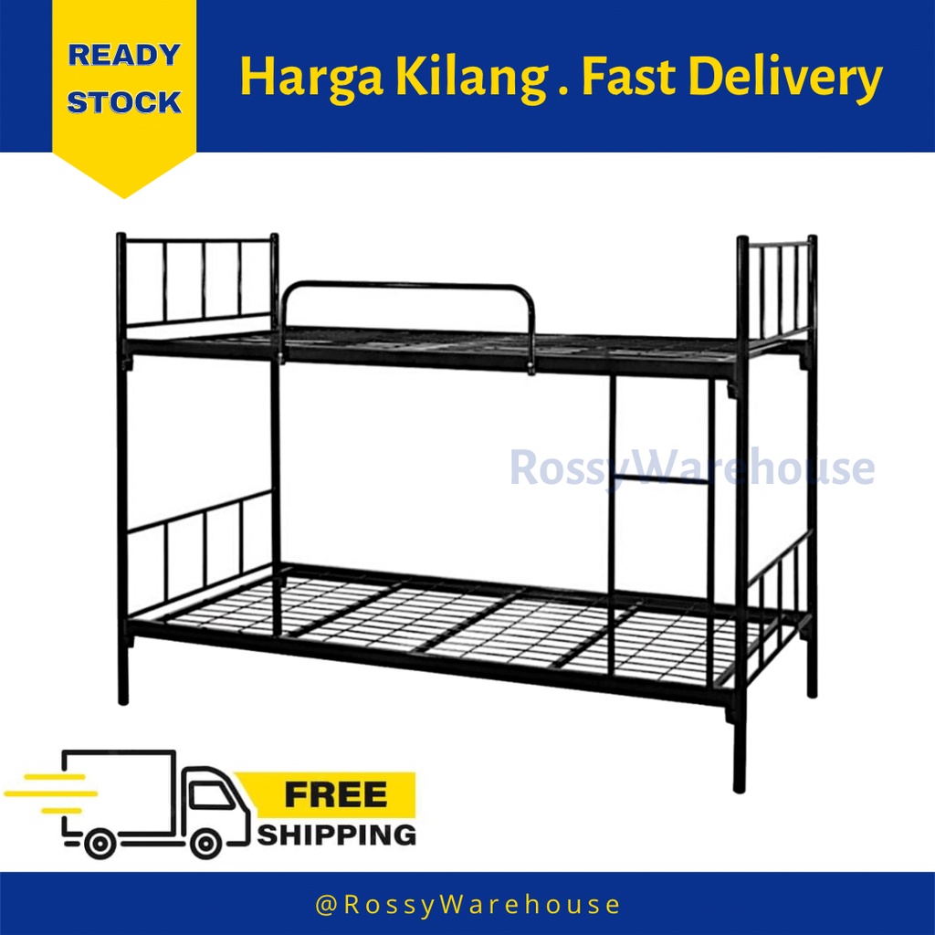 Black Powder Coat Metal Double Decker Frame / Metal Bed Frame / Katil 2 ...
