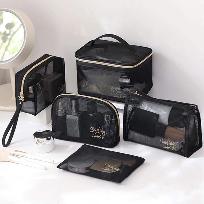 6 Style Black Mesh Makeup Bag Multipurpose Travel Cosmetic Toiletries ...