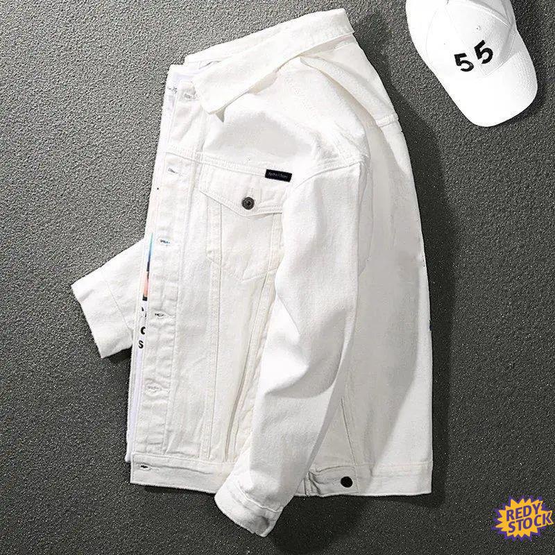 【Ready Stock】 jaket jeans lelaki bomber jacket men High-end white denim ...