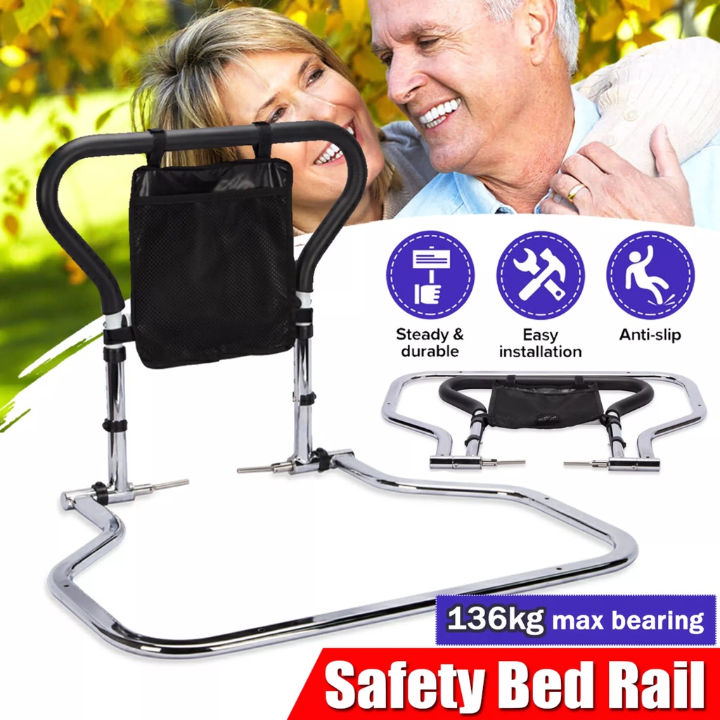 Adjustable Bed Assist Rail Handle and Hand Guard Grab Bar, Bedside ...