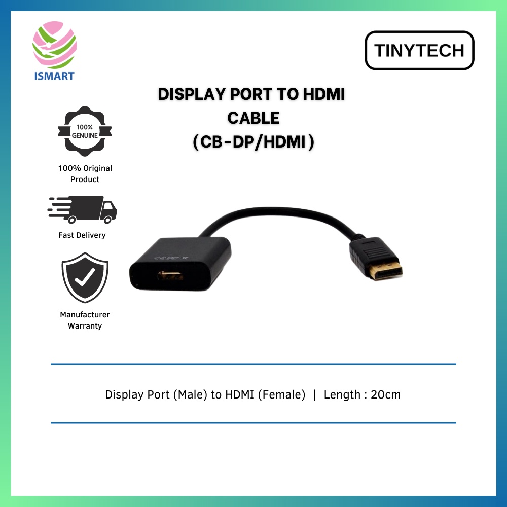 Tinytech Converter Cable Display Port to HDMI ( CB-DP/HDMI ) | Shopee Malaysia