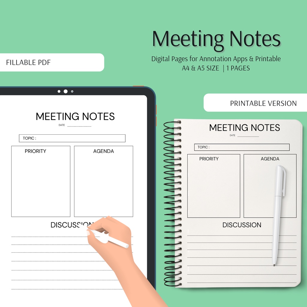 Digital MEETING Notes Planner | Fillable PDF & Printable | Shopee Malaysia