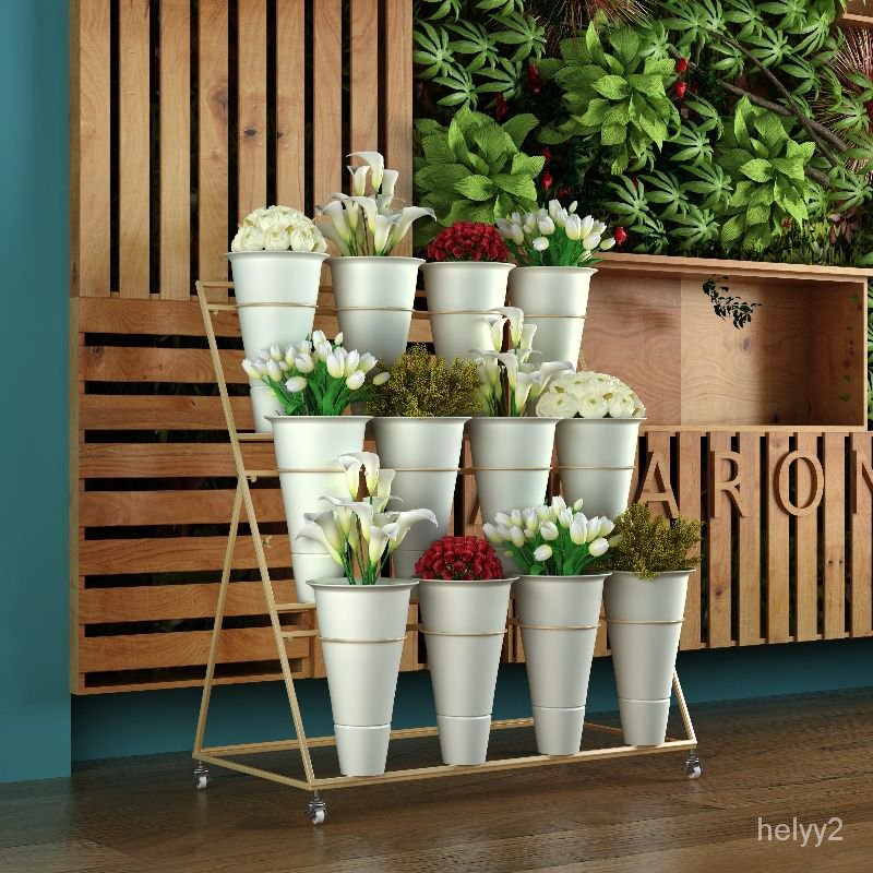 Nordic Golden Large Flower Shop Flower Stand Movable Iron Multi-Layer ...