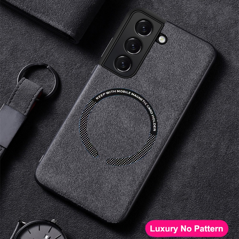 Suede Fur Leather Case For Samsung Galaxy S23 S22 Ultra S21 S20 FE For Magsafe Magnetic Wireless ...