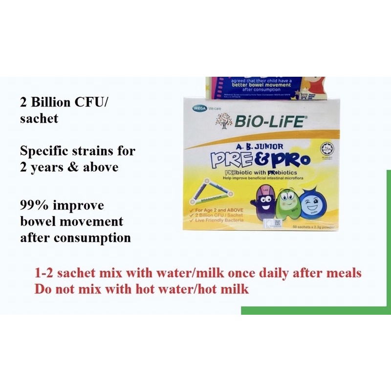 BIO LIFE A.B. JUNIOR PREBIOTICS WITH PROBIOTICS PACK 10 SACHETS ...