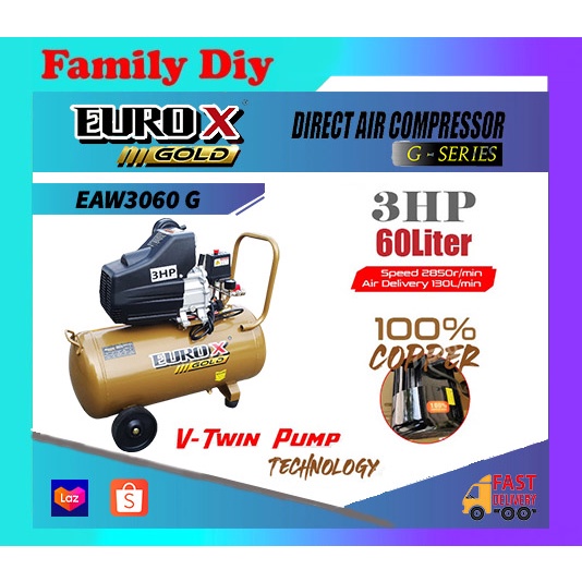 EUROX EAW3060G 3HP 60L Direct Drive Air Compressor | Shopee Malaysia
