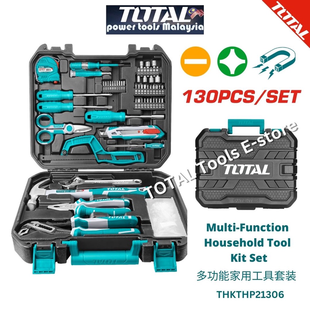 TOTAL Multi-Function Household 130 Pcs Tool Kit Set 多功能家用工具套装 ...
