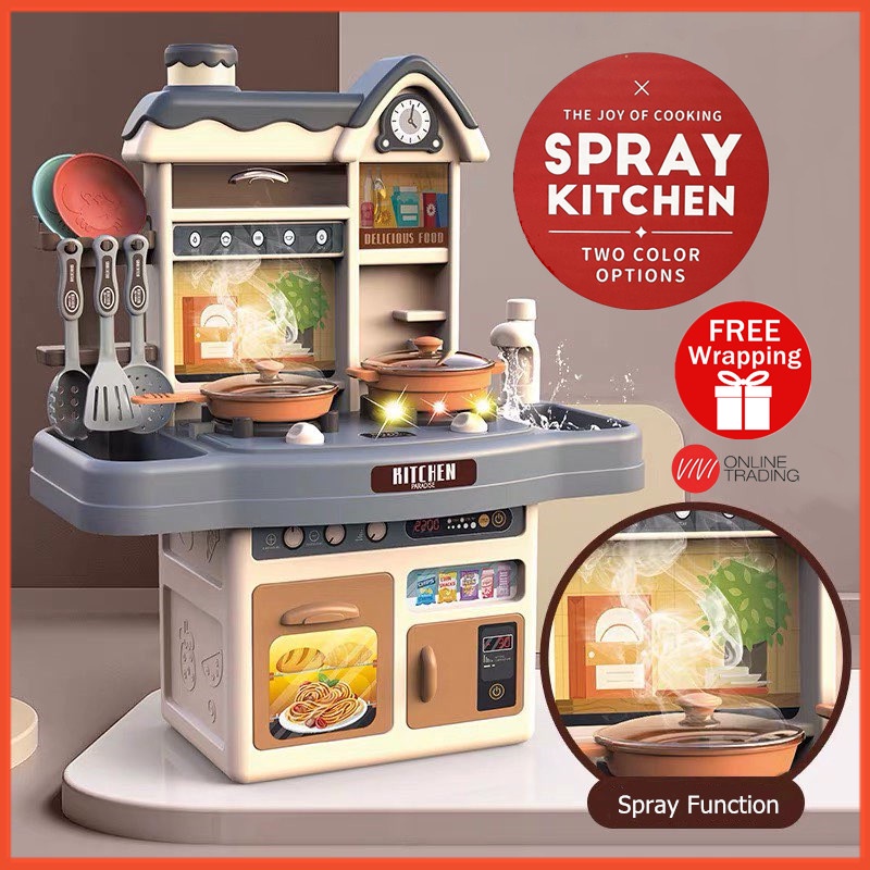 Kitchen Play Set with Music and Spray Mist Pretend Play Set Cooking ...